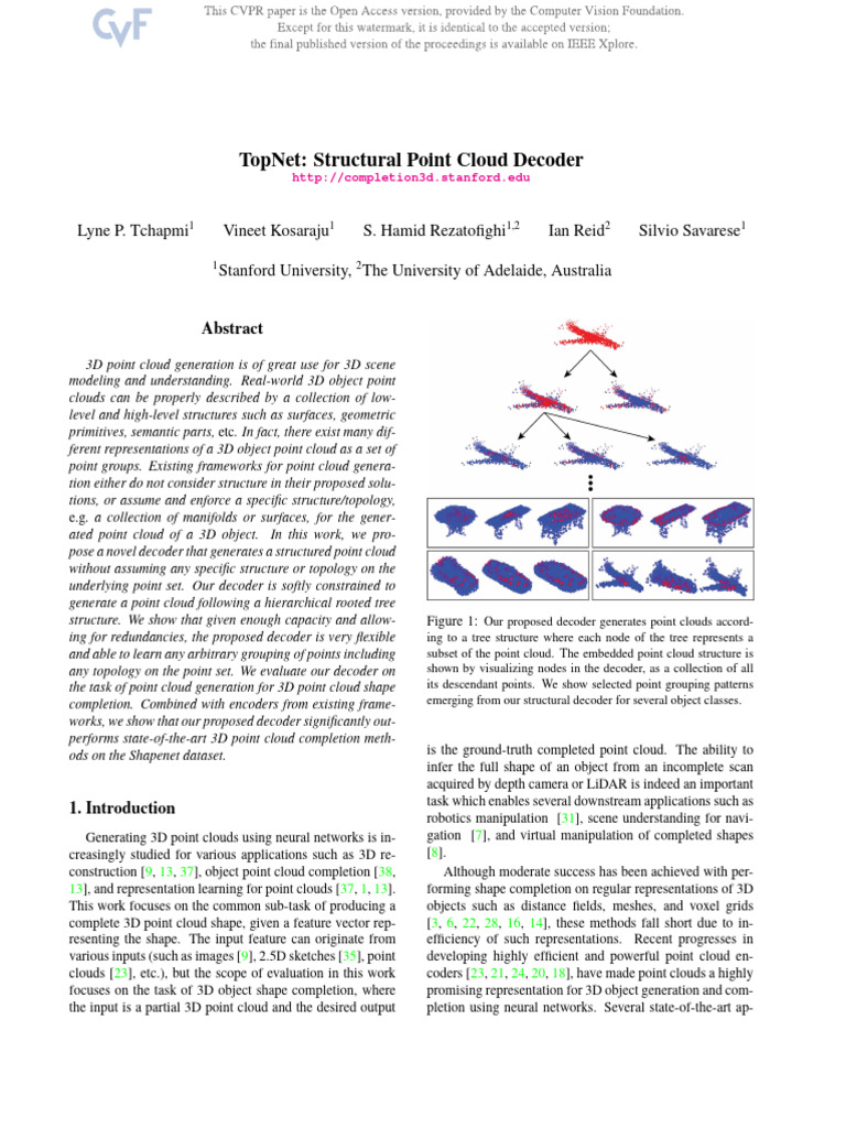 Tchapmi TopNet Structural Point Cloud Decoder CVPR 2019 Paper | PDF | Manifold | Data Compression
