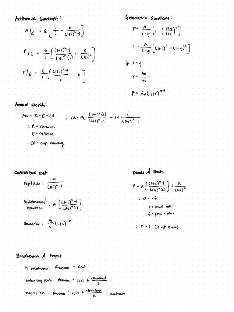 ENGINEERING ECONOMY (Compilation of Formulas) | PDF