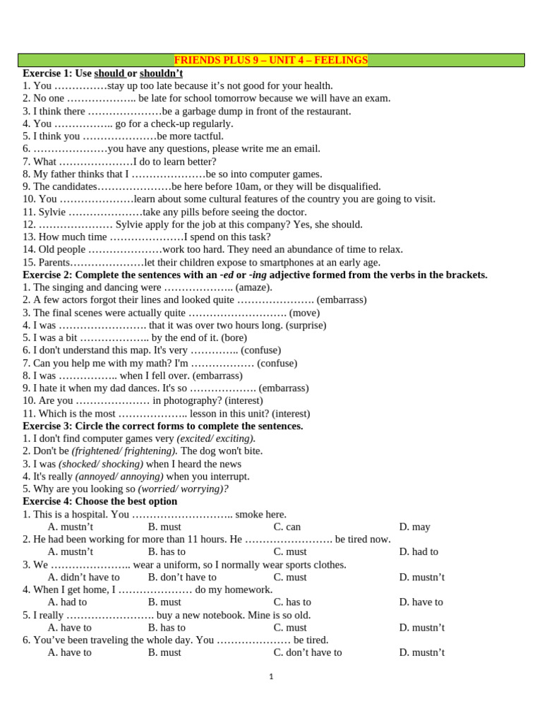FP9 - UNIT 4 - EXERCISE - ĐỀ (2) | PDF | Anger | Emotions