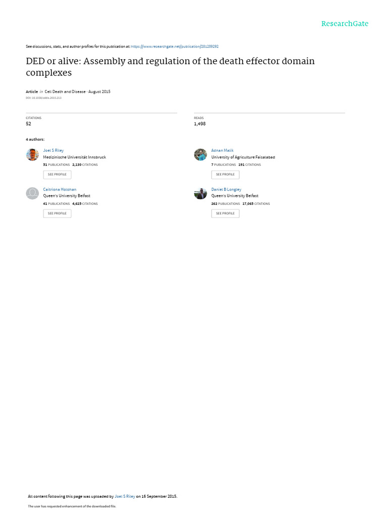 Death Effector Domains in Cell Death | PDF | Apoptosis | Caspase