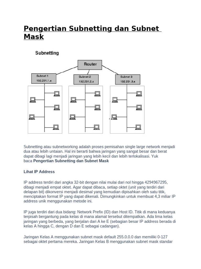 Pengertian Subnetting Dan Subnet Mask | PDF