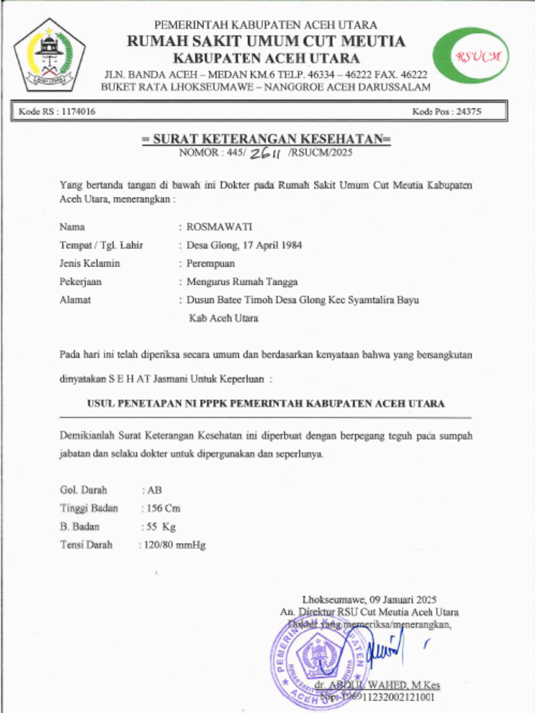 Surat Jasmani - Rosmawati | PDF