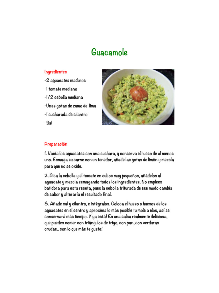 Receta fácil de guacamole delicioso | PDF