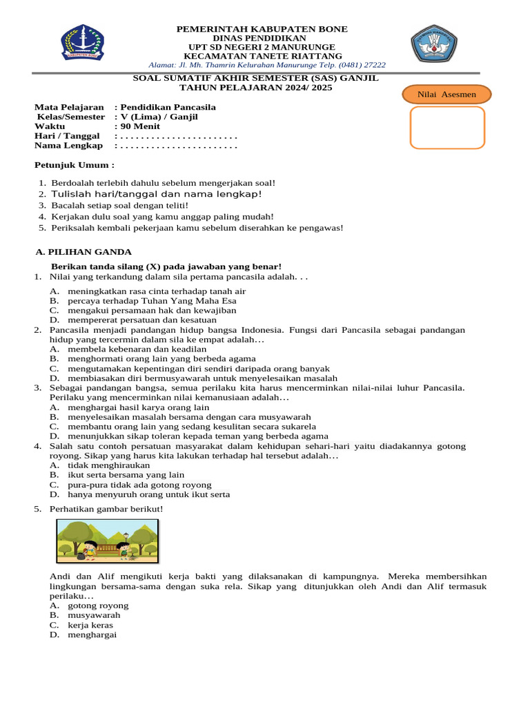 Soal Sas Pendidikan Pancasila | PDF