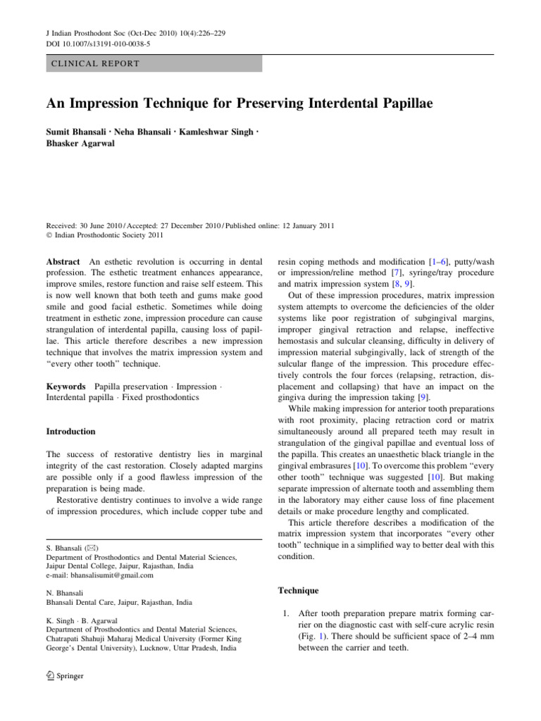 Every Other Tooth Impression Technique | PDF | Dentistry Branches ...