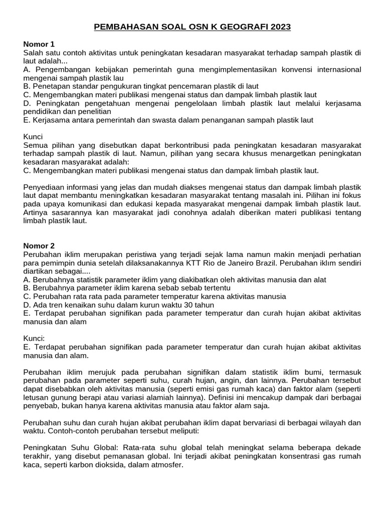 Pembahasan Soal Osn K Geografi 2023 | PDF