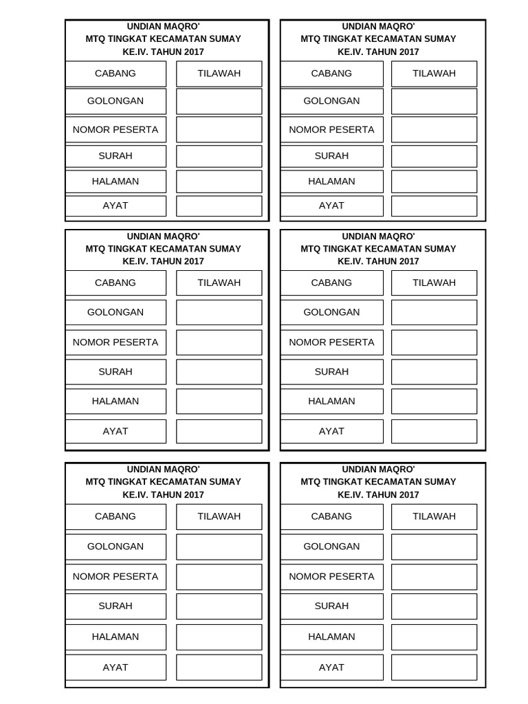MAQRA' PESERTA MTQ KEC 2017 | PDF