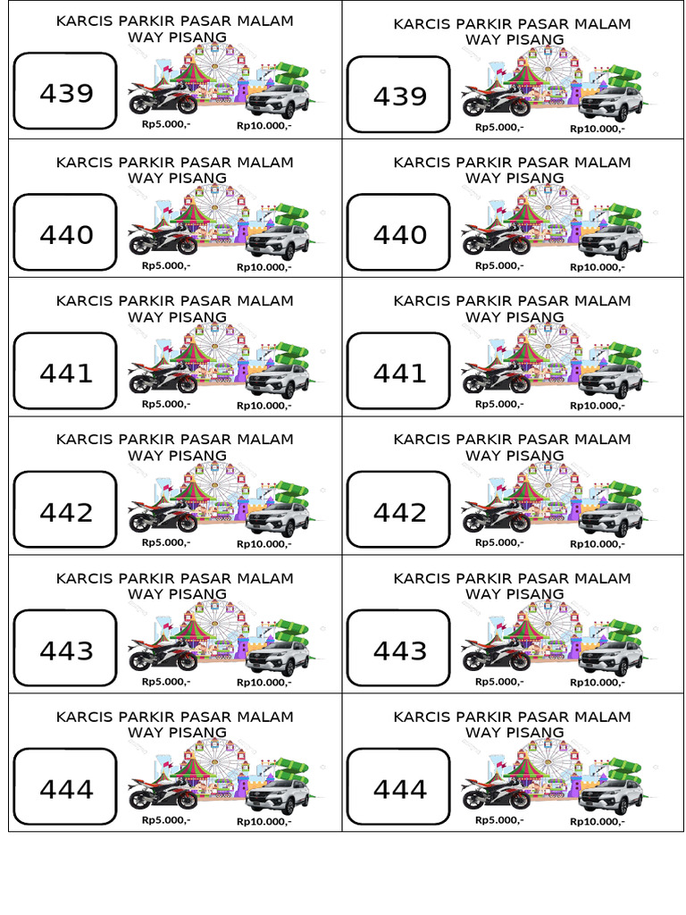 Karcis Parkir Pasar Malam MWN | PDF