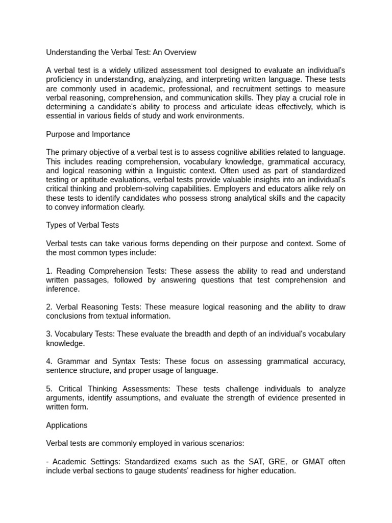 Overview of Verbal Test Types and Uses | PDF | Reading Comprehension ...