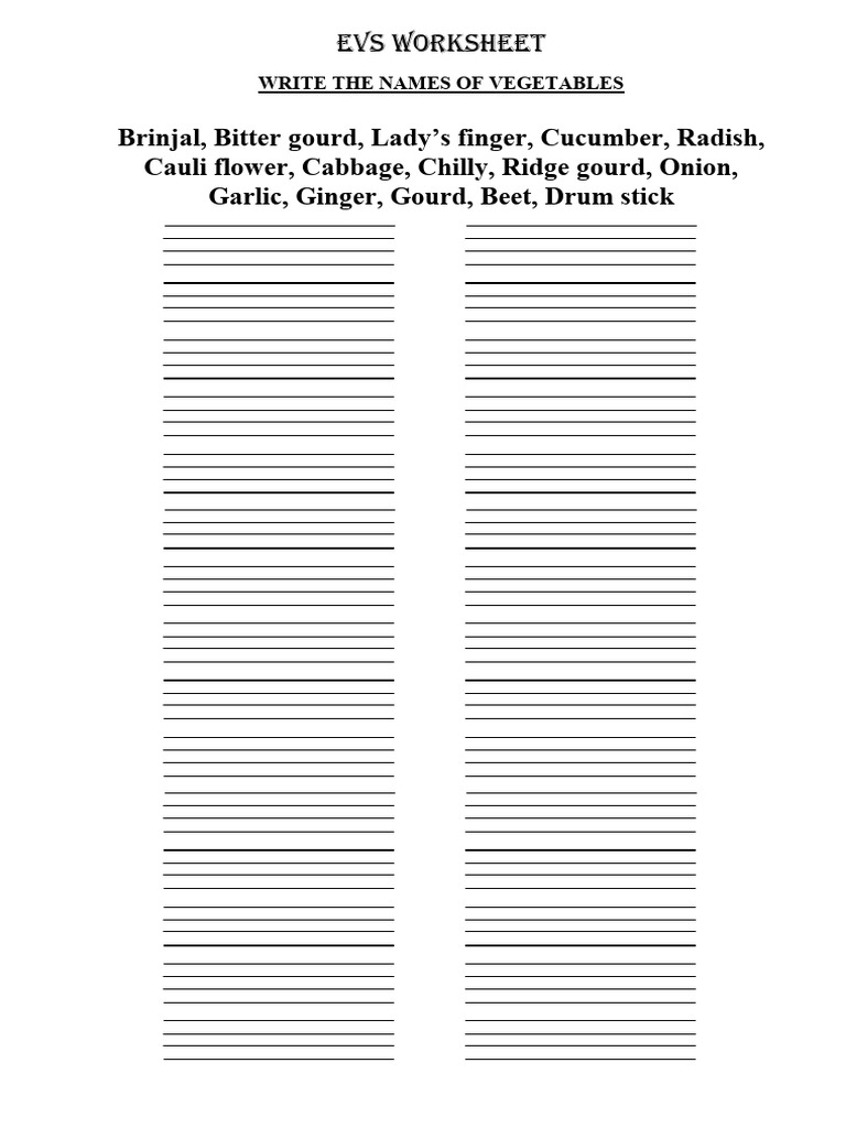 EVS Worksheet: Fruits and Vegetables | PDF