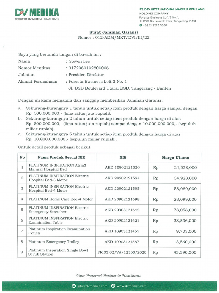 Surat Pernyataan Garansi Produk | PDF