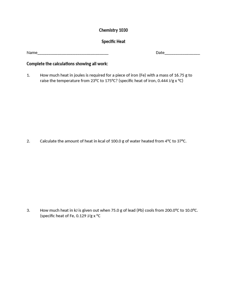 Specific Heat - Homework | PDF