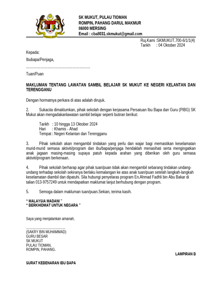 SURAT KEBENARAN LAWATAN | PDF