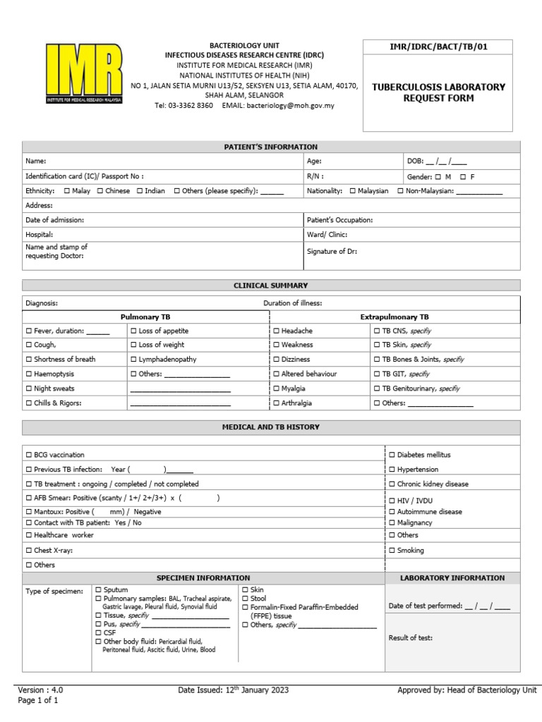Request Form Ujian Tibi IMR | PDF | Tuberculosis | Clinical Medicine