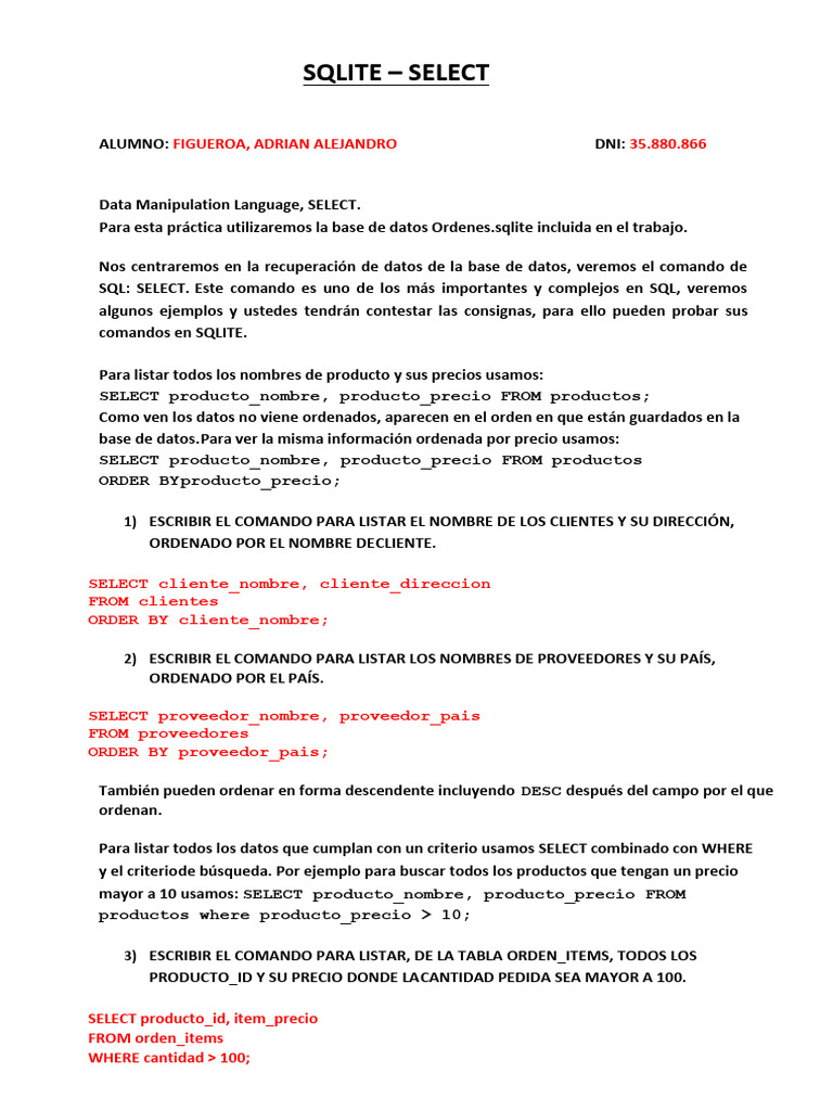 TP - Sqlite - Select (Resuelto) | PDF | SQL | Gestión de tecnología de la información