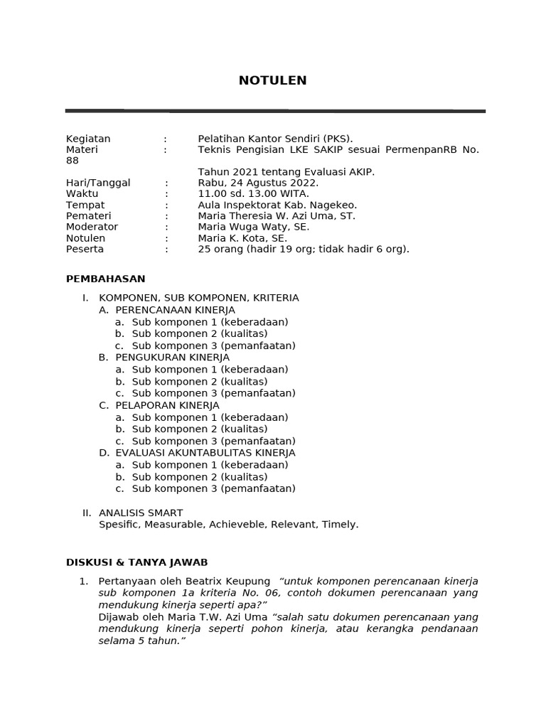 Notulen PKS - Form | PDF