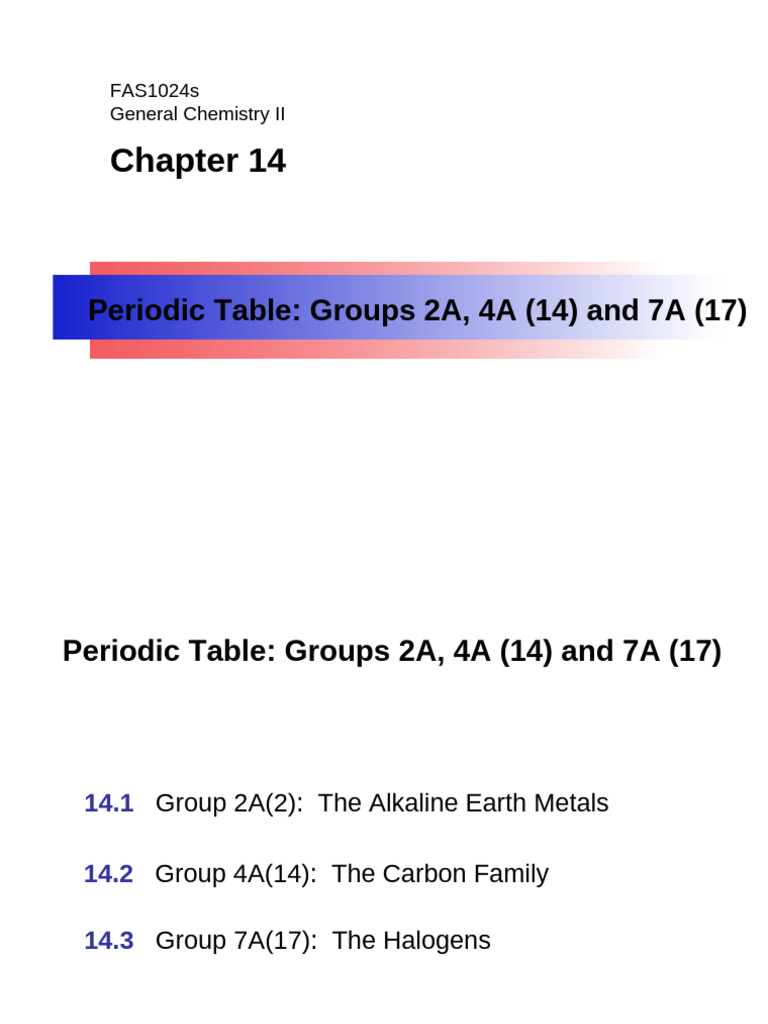 Chapter 14 Periodic Table Groups 2,14,17 - 25 | PDF | Carbon | Chemical Bond