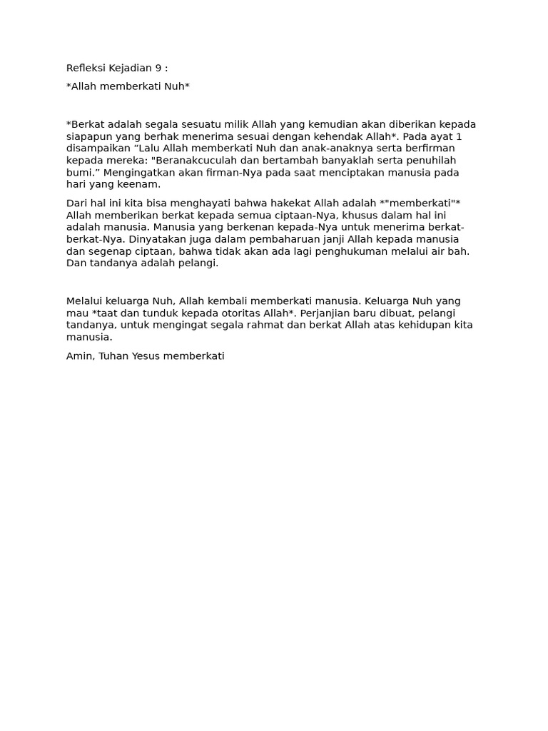 Berkat Allah untuk Nuh dan Keluarga | PDF