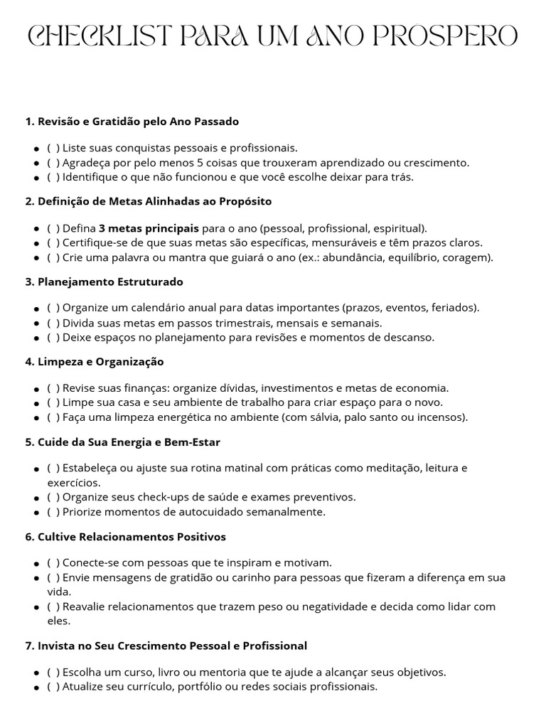 Checklist para um Ano Próspero | PDF