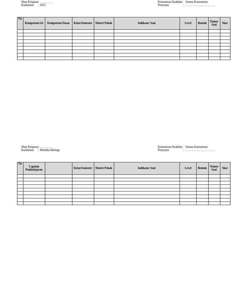 FORM KISI-KISI SOAL PAS 2024-20245 (MAPEL) | PDF
