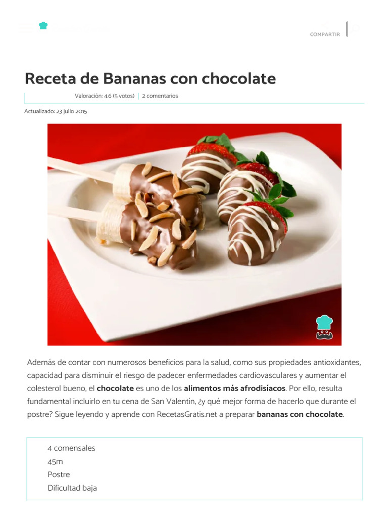 Bananas con Chocolate: Postre Fácil | PDF | Plátano | Postres