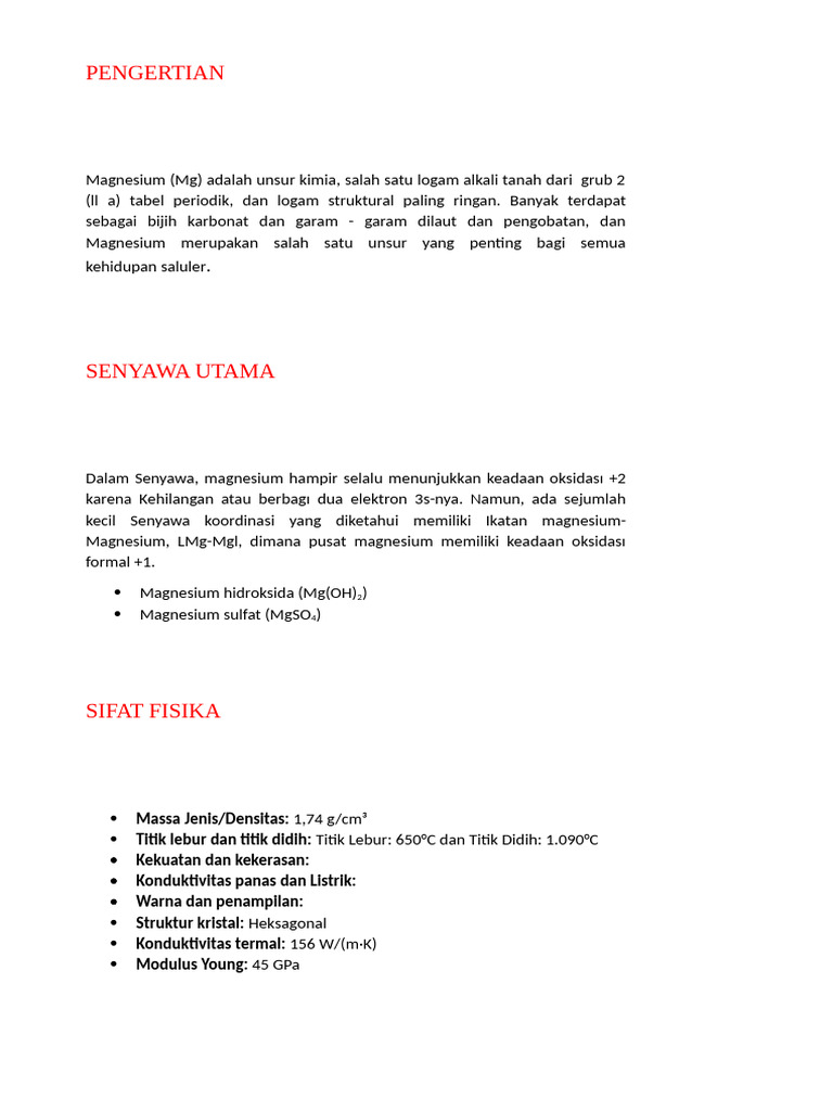 Pengertian dan Sifat Unsur Magnesium, Aluminium, dan Besi | PDF