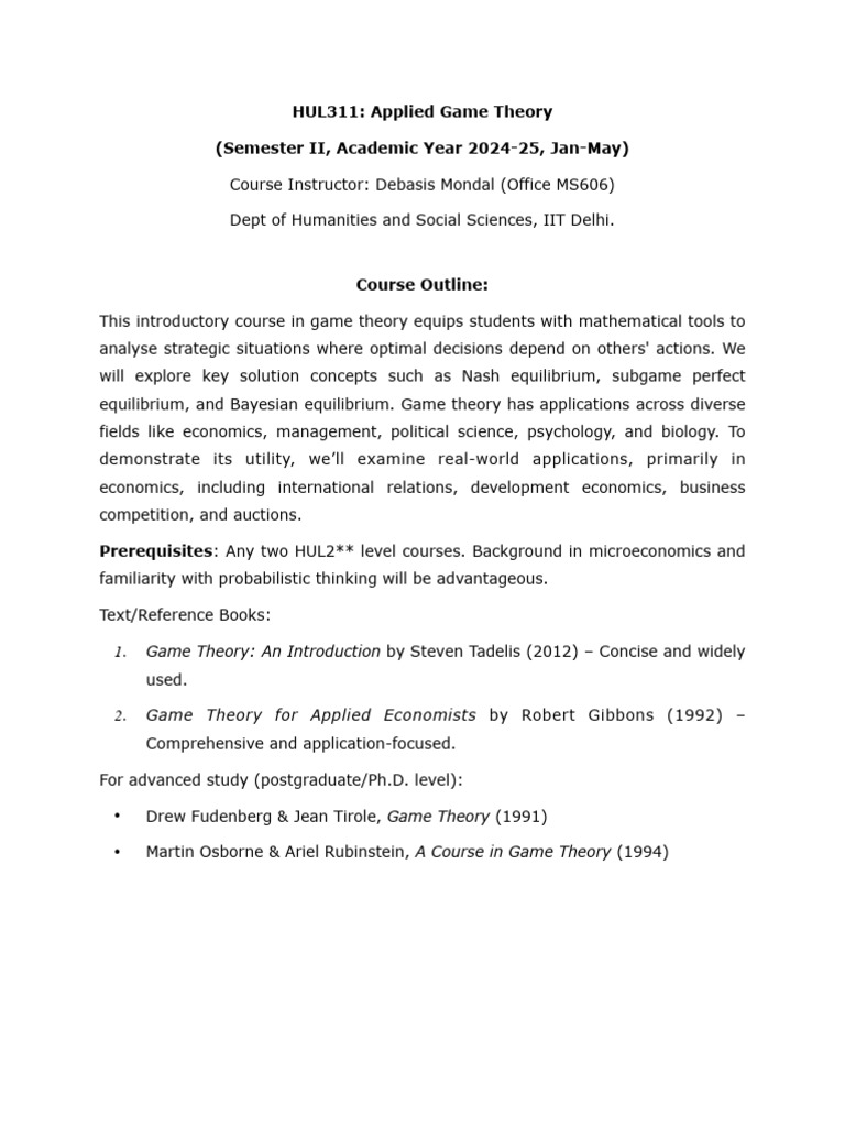Game Theory Applications Course Overview | PDF | Game Theory ...