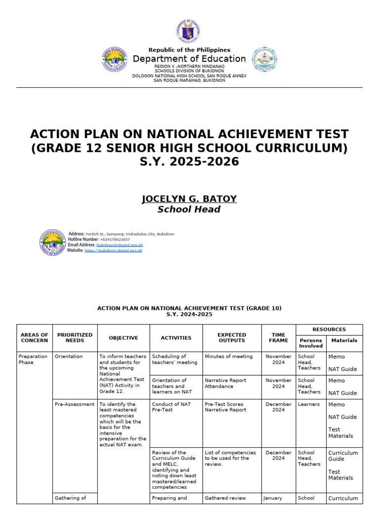 Action Plan, Nat 2025-2026 Final | PDF | Curriculum | Pedagogy