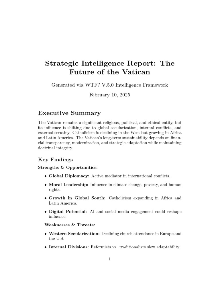 Vatican Strategic Intelligence Report 2025 | PDF | Catholic Church