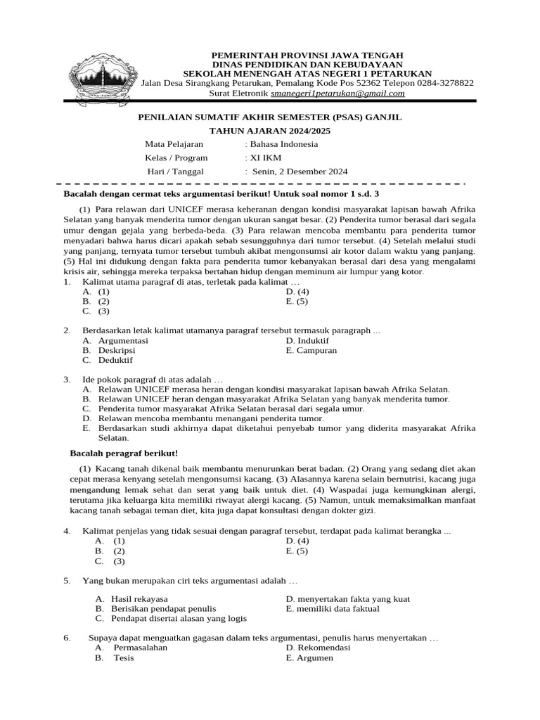 PSAS Bahasa Indonesia Kelas XI 2024 | PDF