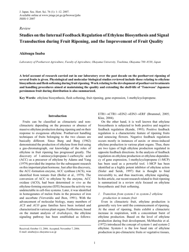 2007-Inaba-Review-Internal Feedback Regulation of Ethylene | PDF | Gene ...