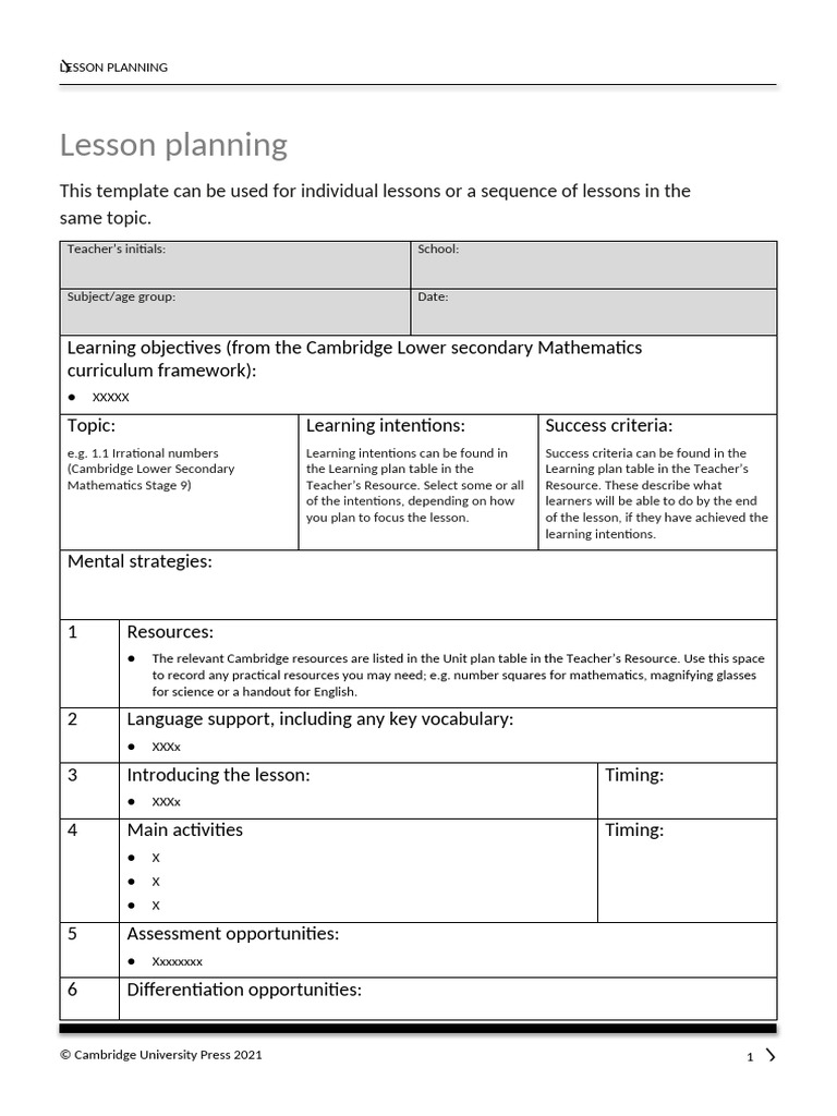 Lesson Plan Template Editable | PDF
