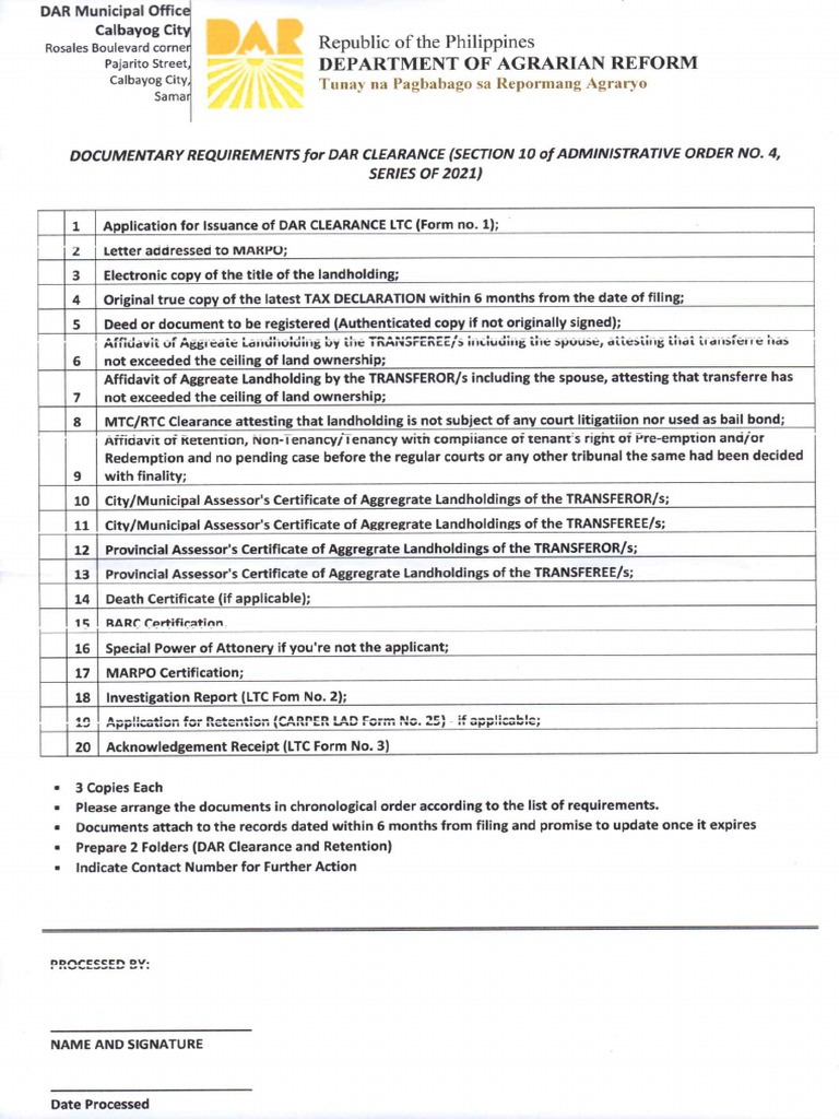 DAR Clearance Requirements | PDF