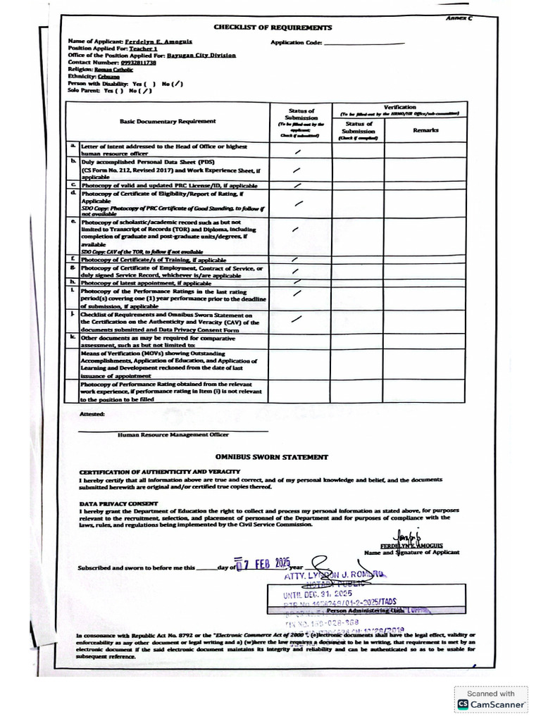 Checklist of Requirements and Omnibus | PDF