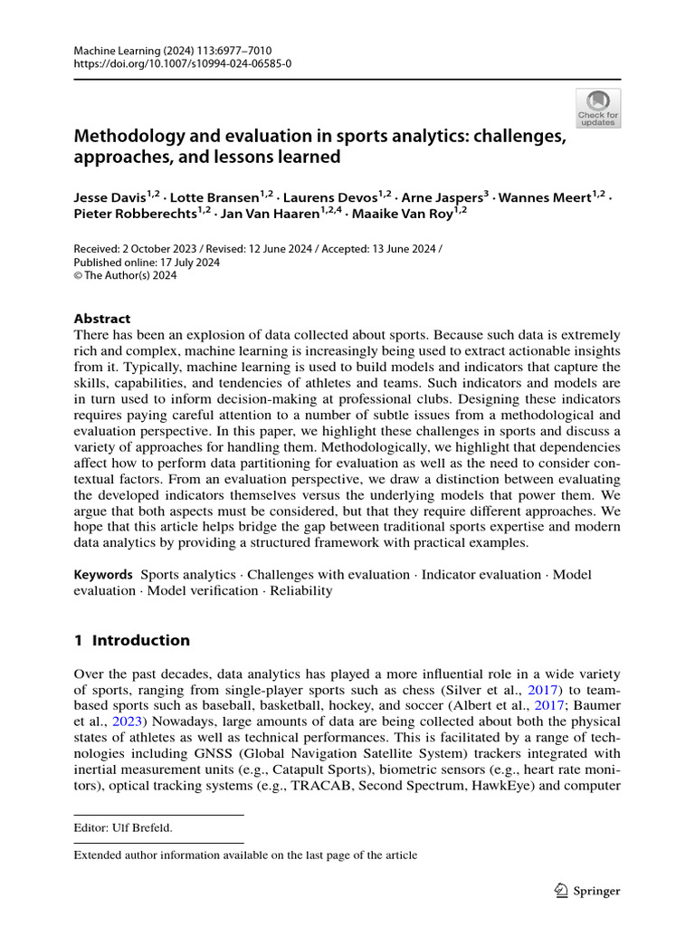 Methodology and Evaluation in Sports Analytics: Challenges, Approaches, and Lessons Learned ...