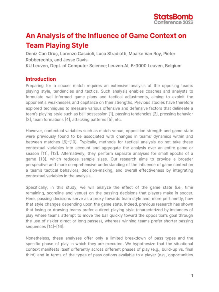 An Analysis of the Influence of Game Context on Team Playing Style ...