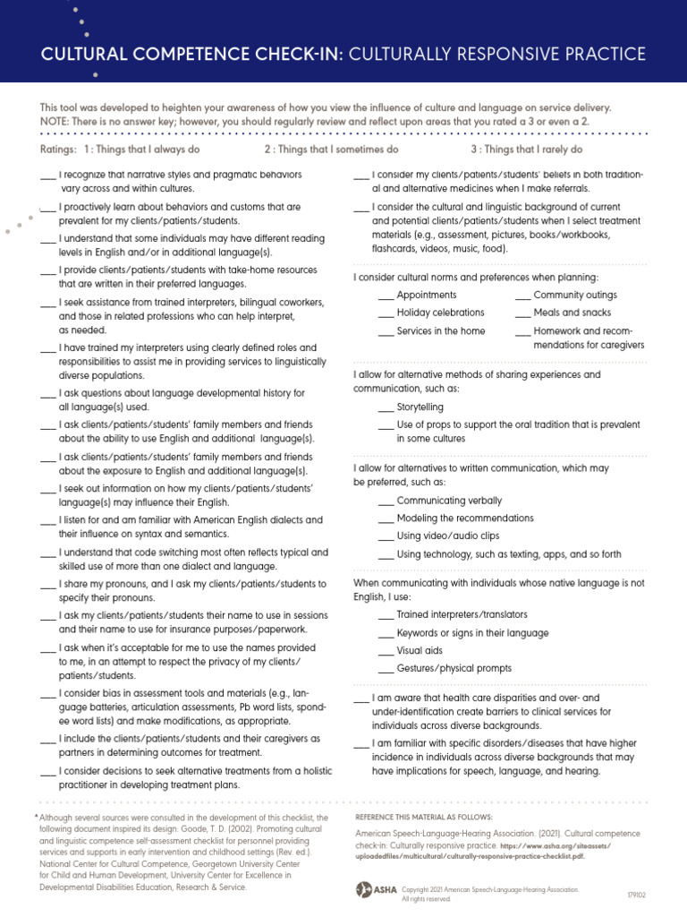 Culturally Responsive Practice Checklist | PDF | English Language ...