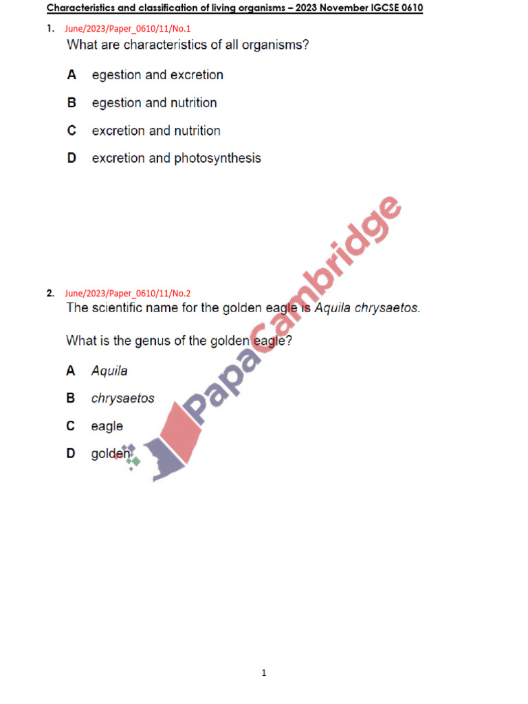 IGCSE Biology 0610: Organism Classification | PDF