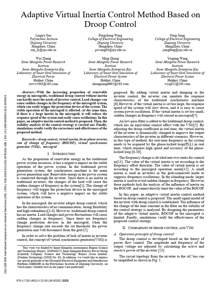 Adaptive_Virtual_Inertia_Control_Method_Based_on_Droop_Control | PDF | Power Inverter | Ac Power
