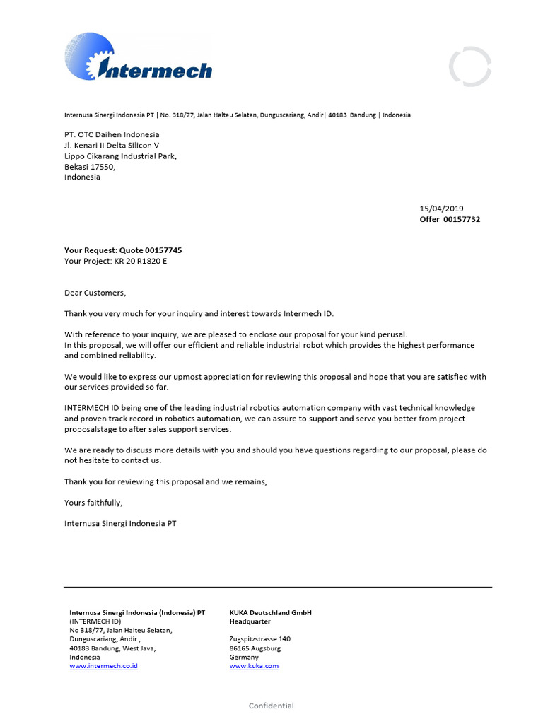 Intermech OTCDaihen KUKA Inquiry | PDF | Legal Liability | Programmable ...