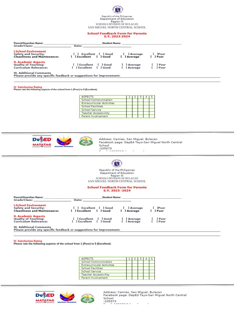 San Miguel North Central School Feedback Form | PDF | Schools | Learning