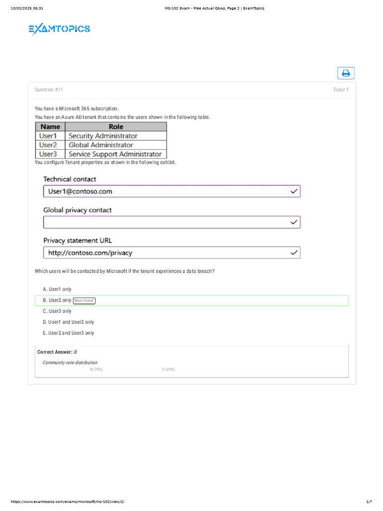 MS-102 Exam - Free Actual Q&As, Page 2 - ExamTopics | PDF | Active Directory | Microsoft