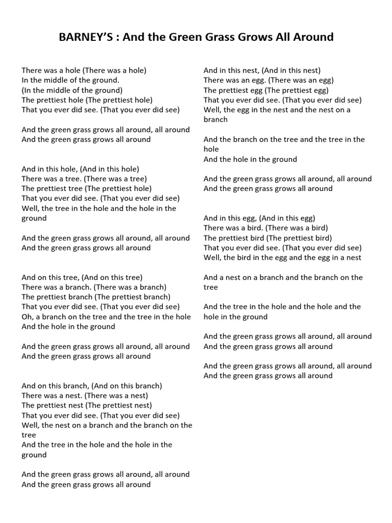 Paroles Chanson: and The Green Grass Grows All Around | PDF ...