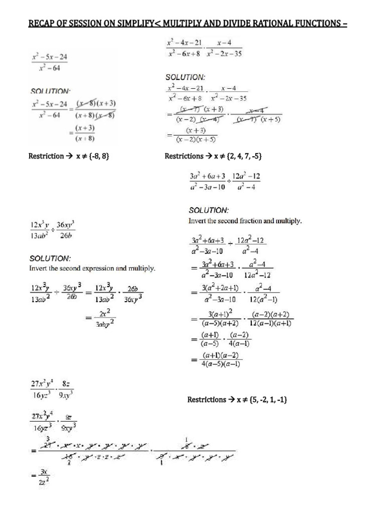 Simplify, Multiply, Divide Rational Functions | PDF