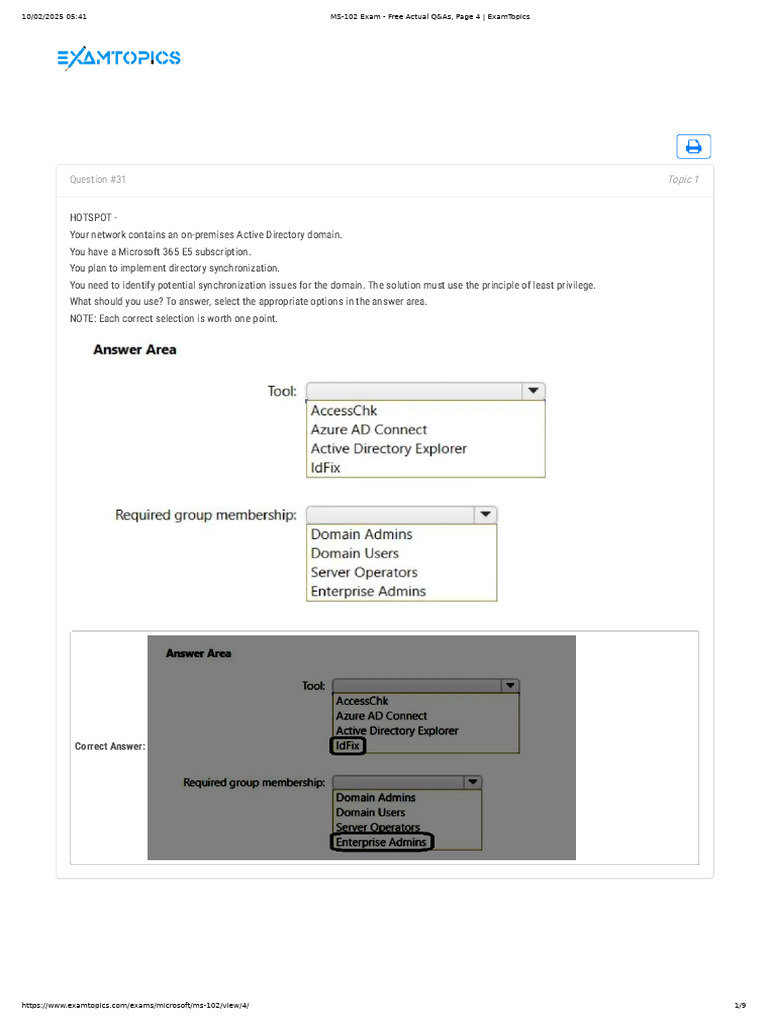 Microsoft 365 E5 Exam Q&As: Directory Sync & Security | PDF | Active Directory | Internet