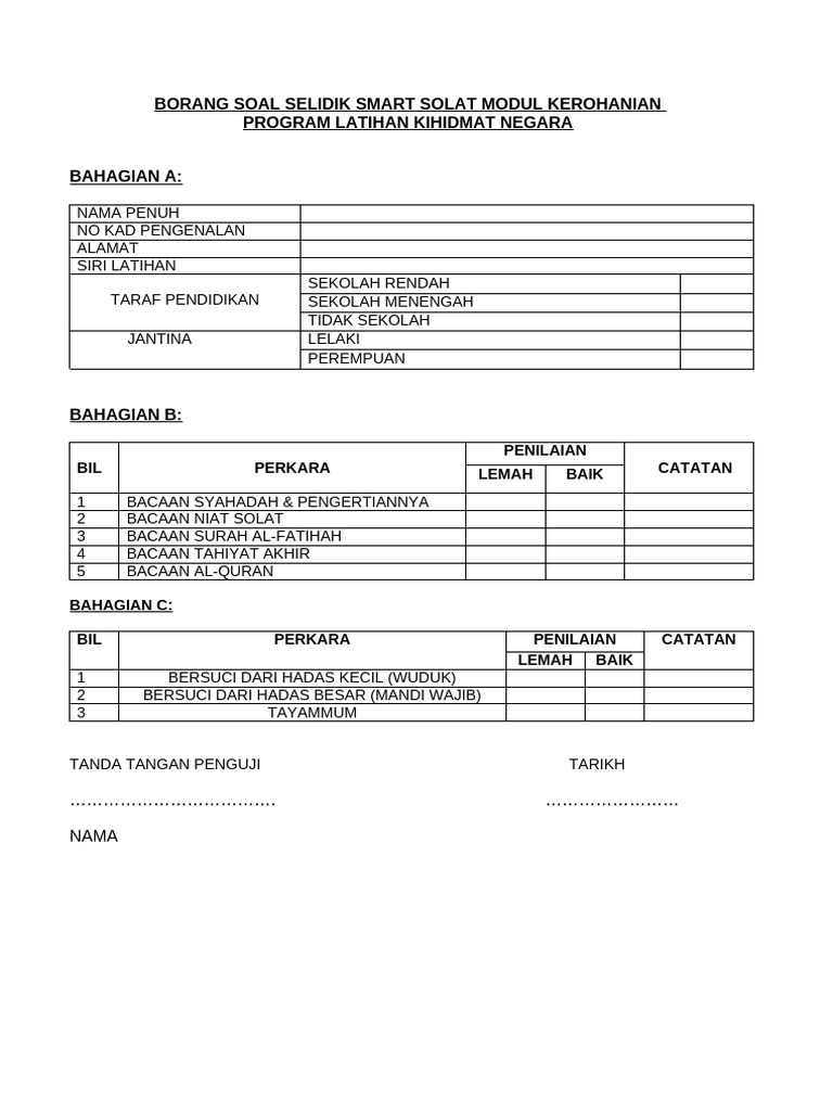 BORANG SOAL SELIDIK SMART SOLAT MODUL KEROHANIAN | PDF