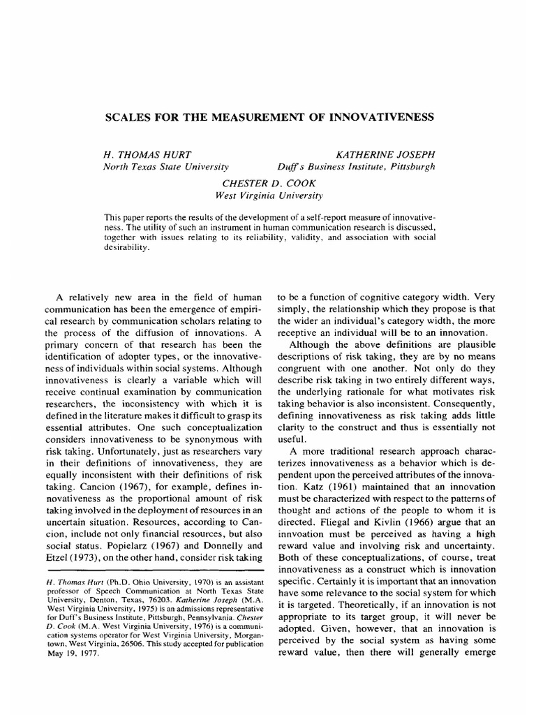 Scales For The Measurement of Innovativeness | PDF | Validity ...