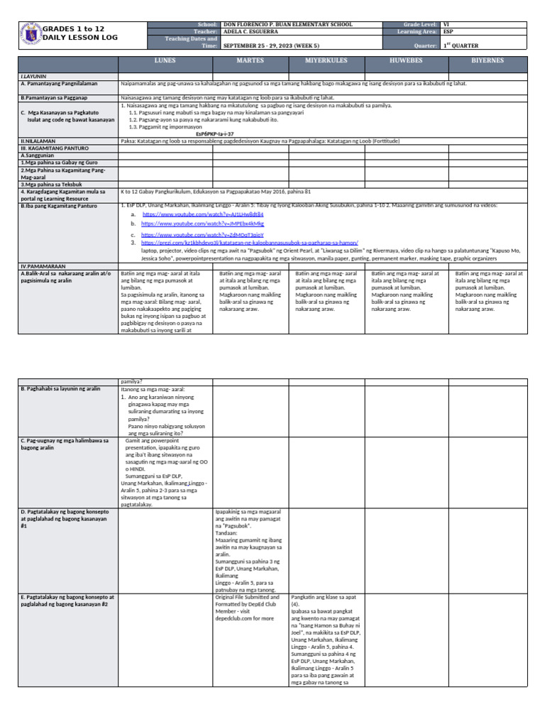 DLL - Esp 6 - Q1 - W5 | PDF