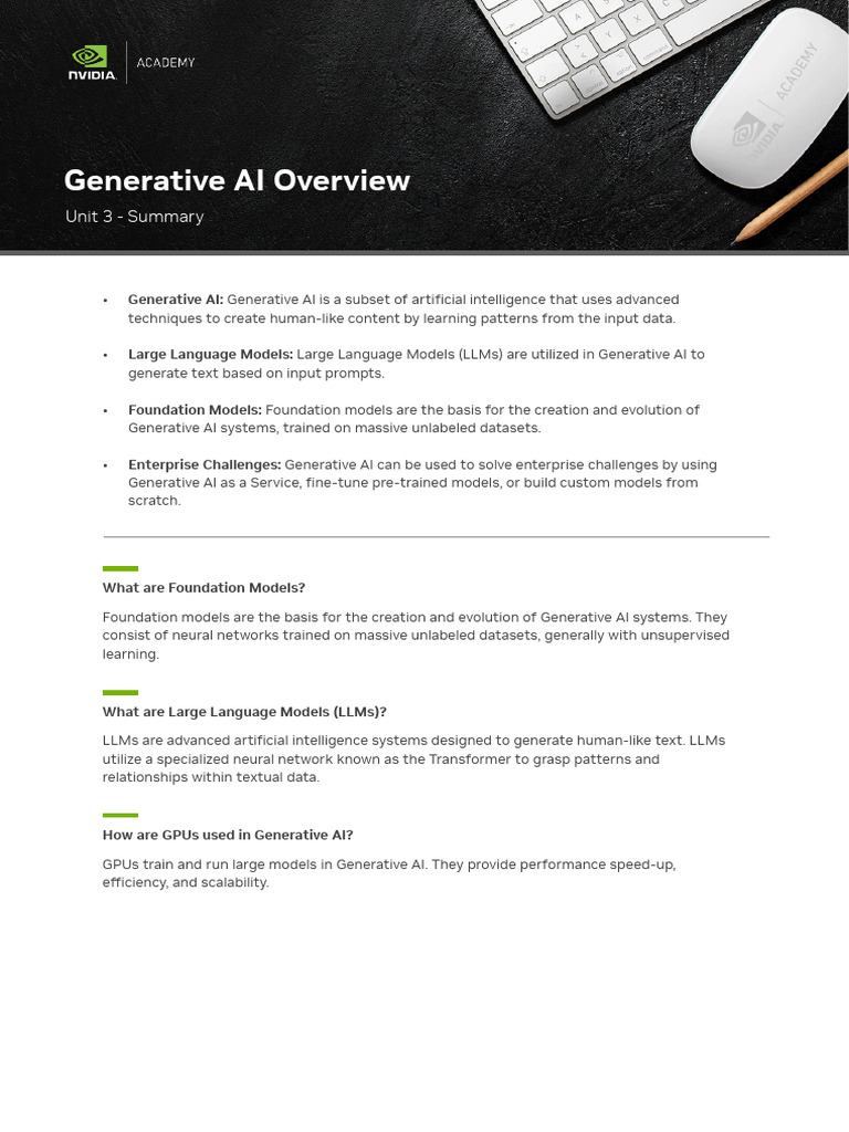 Unit 03 - Generative AI Overview - Summary | PDF