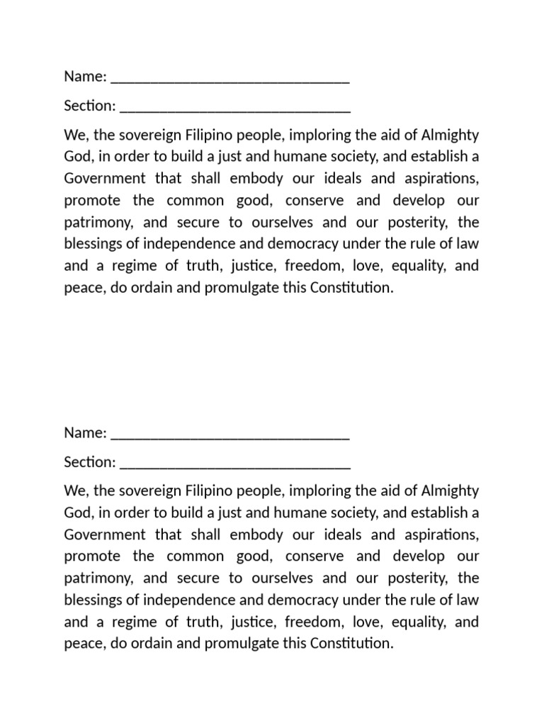 THE PREAMBLE (1987 CONTITUTION OF THE PHILIPPINES) | PDF